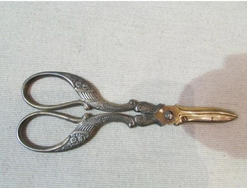 Antique Pair Scissors Metal Silver Plated Swan Neck Empire Style | eBay