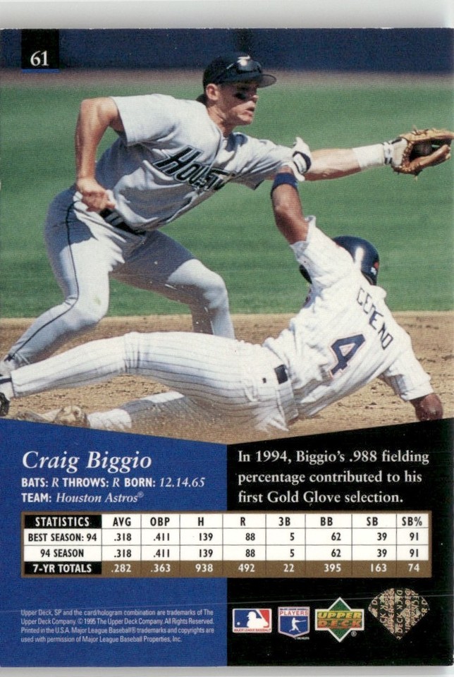 1995 Upper Deck SP Baseball Card HOF Craig Biggio Houston Astros #61 | eBay