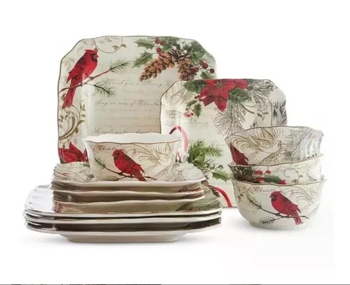 222 Fifth Holiday Wishes Red 12-Piece Dinnerware Set Service for 4 ...
