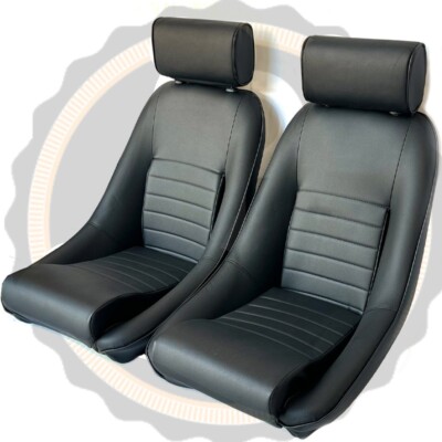 Pair BB1 RS Black Sports Headrest Bucket Seats + Tilting Subframes ...