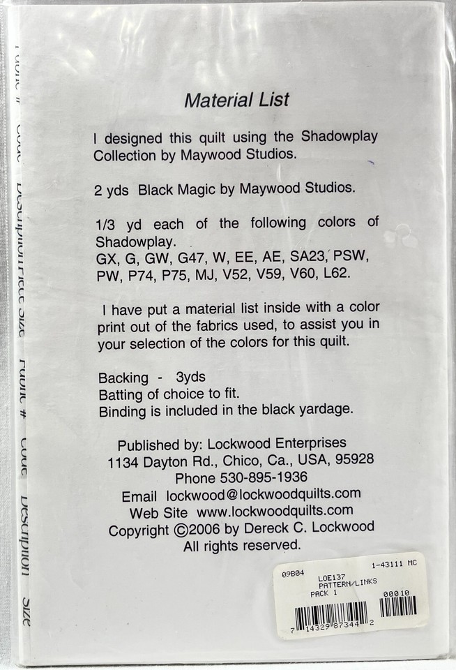 NEW 2006 Lockwood Enterprises Sewing Pattern 137 Links Quilt 48x66 ...