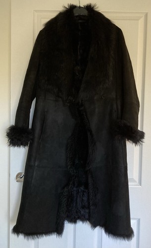 LK Bennett Shearling Coat Suede Sheepskin Fur Black XS UK8 | eBay