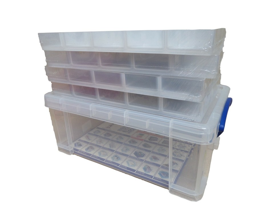 Really Useful 9 Litre A4 Clear Plastic Box With Lid & 4 X Hobby Trays ...