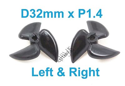 2Pair (4PCS) D32mm 3-Blades Left & Right P1.4 RC Boat Propellers, 3.0mm ...