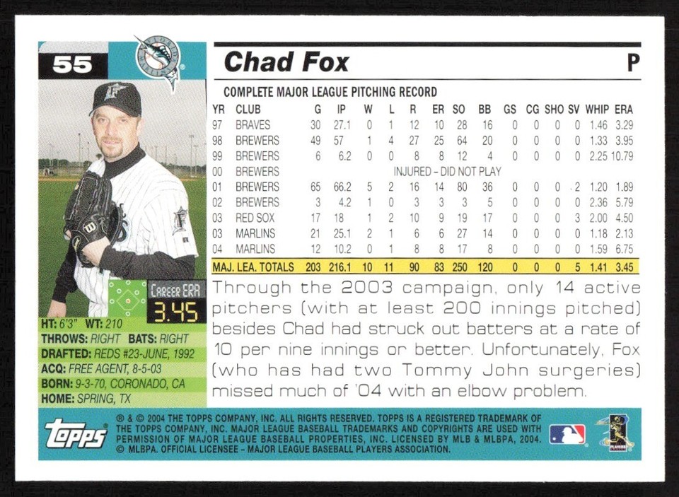 2005 Topps Chad Fox #55 Florida Marlins | eBay