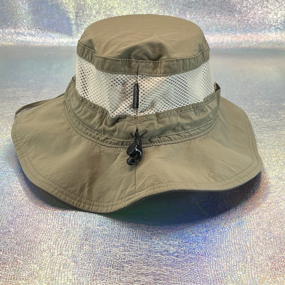 Columbia Hat Hiking Nylon Coolmax Hot Weather Tan/Green Sun Shade Vents ...