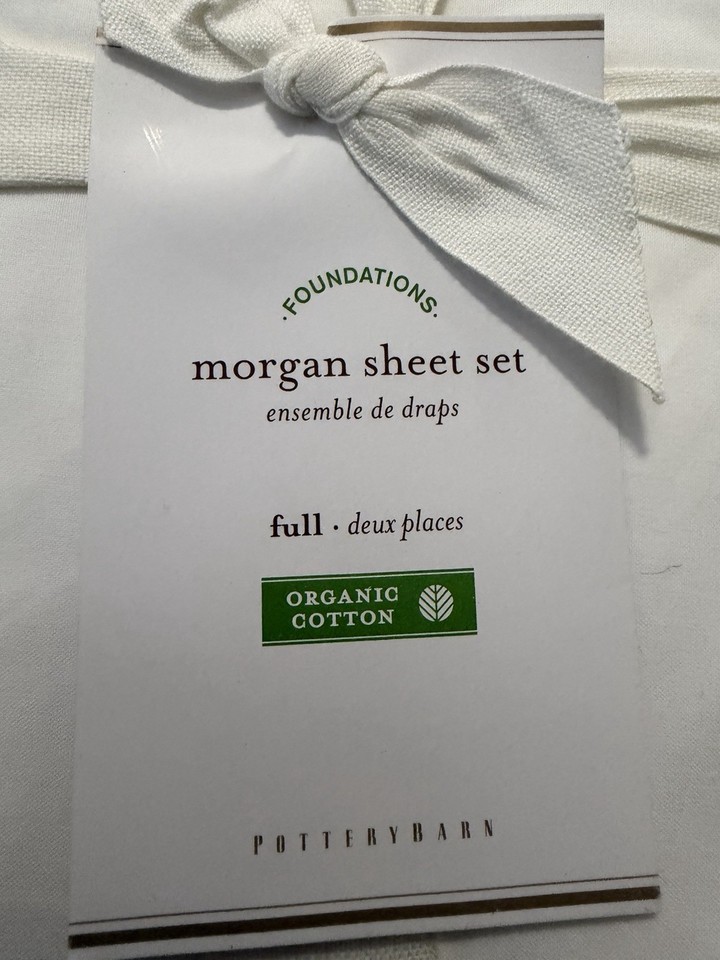 Pottery Barn Morgan 400 TC FULL Sheet Set White RED Trim Organic Cotton ...
