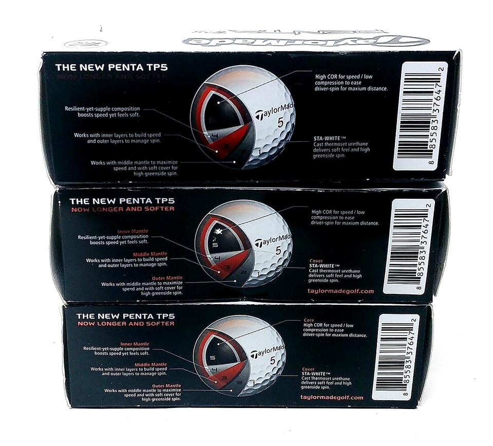 3 Boxes of NEW TaylorMade Penta TP5 Golf Balls NEW Three 3-Pack Sleeves ...