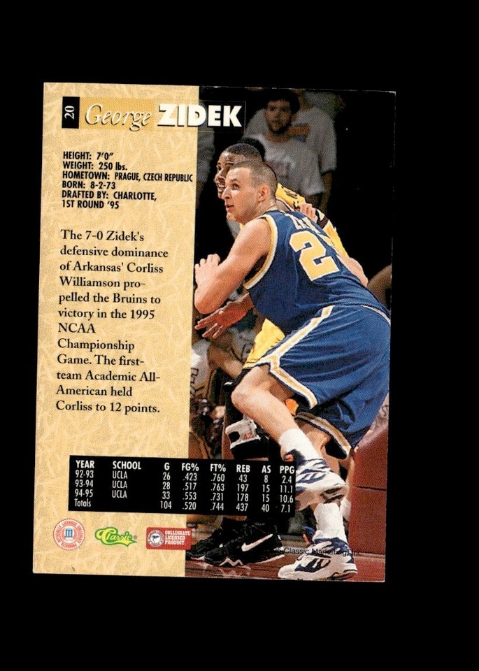 George Zidek 1995 Classic 5 Sport UCLA Authentic Autographed Card | eBay