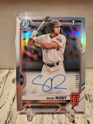 2021 Bowman Chrome 1st Sean Roby Refractor Auto 297/499 Giants ROOKIE ...