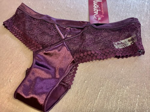 Women Panties Bikinis ILUSION Size XL. Purple Satin & fishnet Floral ...