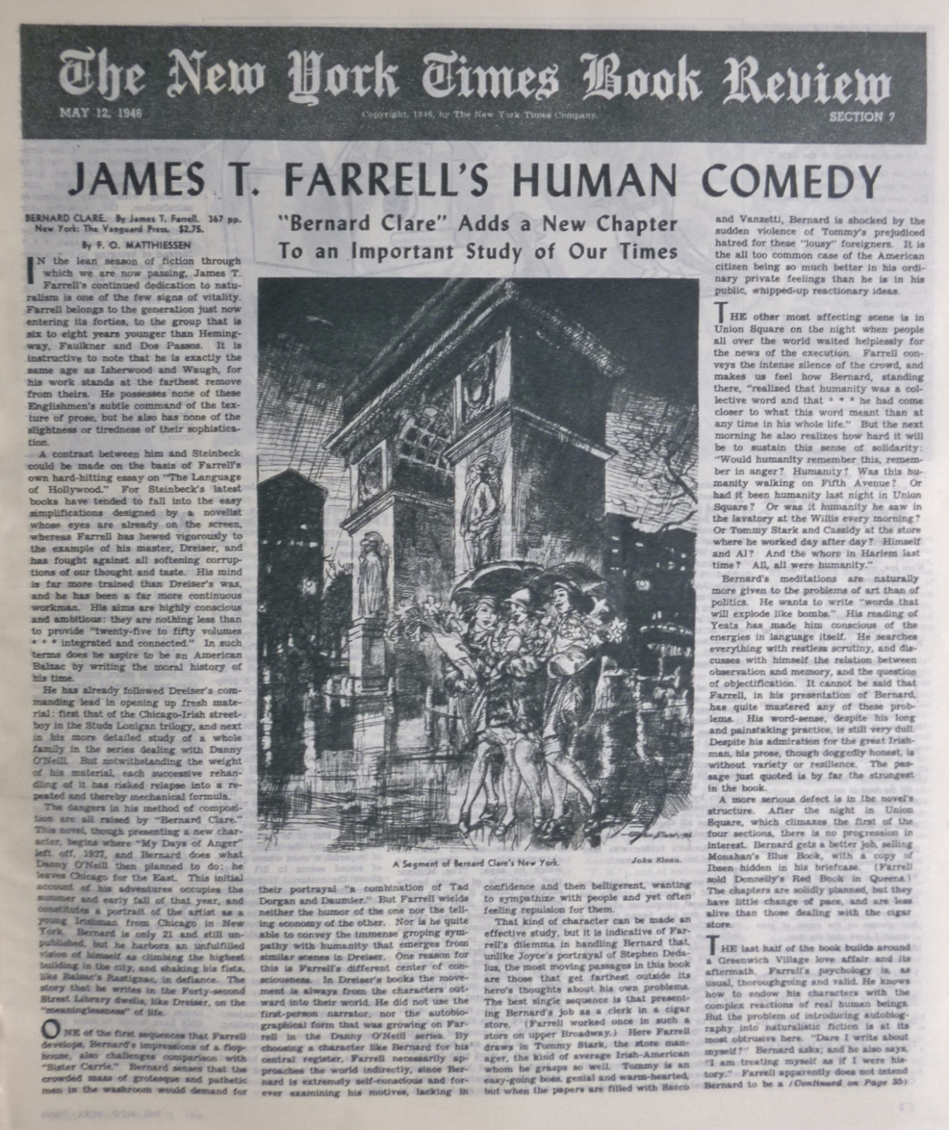 JAMES FARRELL BERNARD CLARE JOHN SLOAN NEW YORK 1946 May 12 NY Times ...