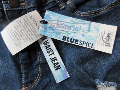 BLUE SPICE SIZE 15 HIGH WAIST DISTRESSED JEANS NWT 5 POCKET BLUE MED ...