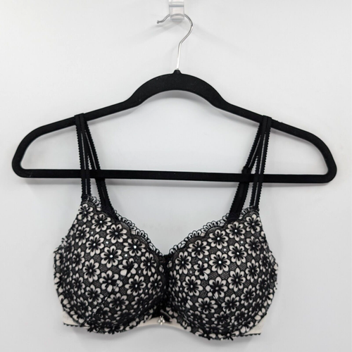 Victoria's Secret Bra Women’s 34D Black White Floral Lace Jeweled Push ...
