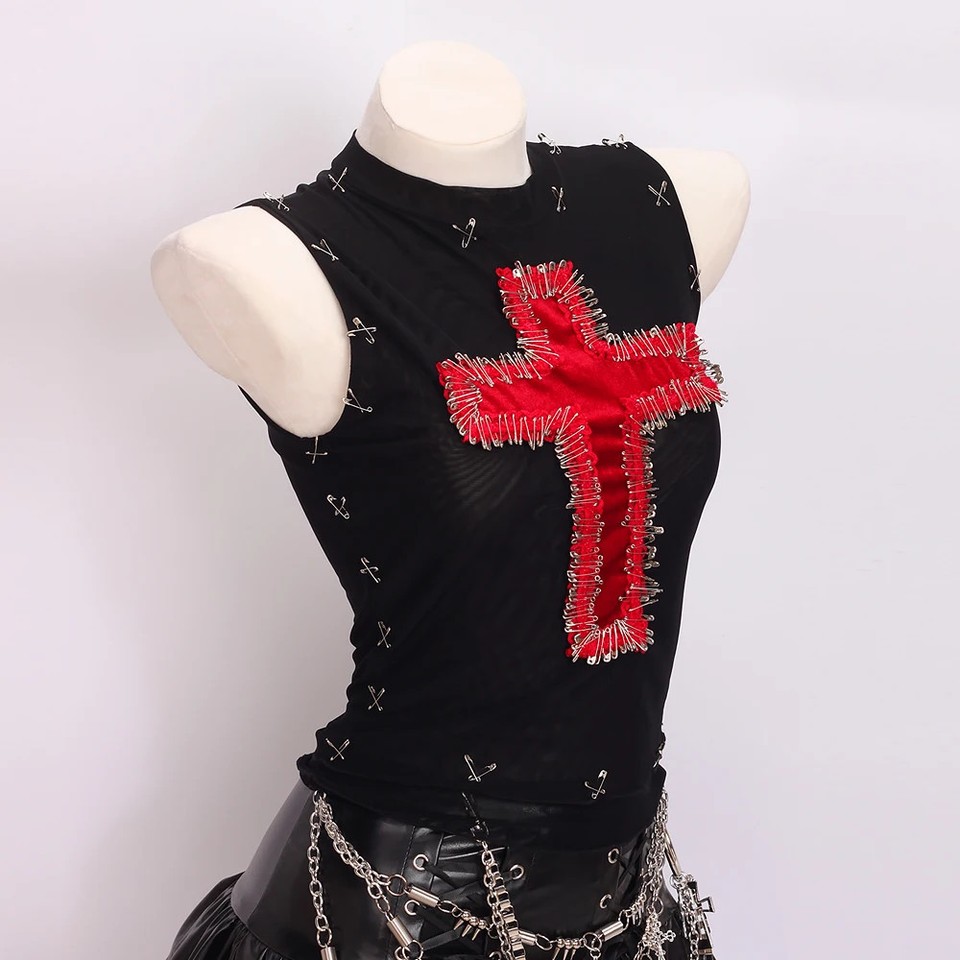Crop Top Bustier Top Gothic Tank Tops Cross Tops Ladies clothes y2k ...