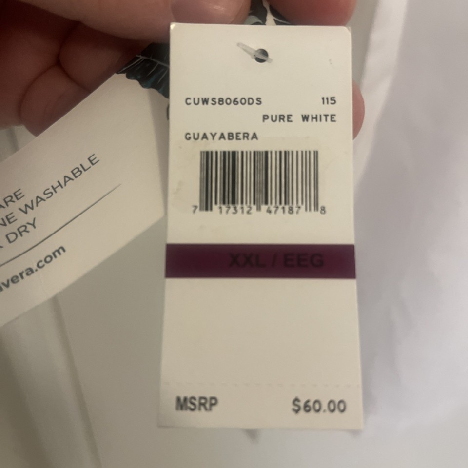 NWT $60 Cubavera Guayabera Shirt Mens 2XLarge White Short Sleeve Button ...