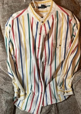 Reed Vintage XL Mens Multicolor Striped Button Up Shirt Band Collar | eBay