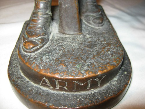 ANTIQUE K.B.W. BRONZE CLAD ARMY NAVY USA SOLDIER GUN BUGLE ART STATUE ...