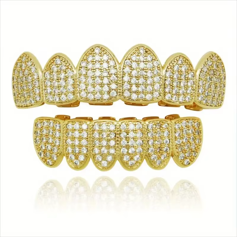 Hiphop CZ Teeth Set for Unisex Top Bottom Mouth Gold Silver Color Teeth ...