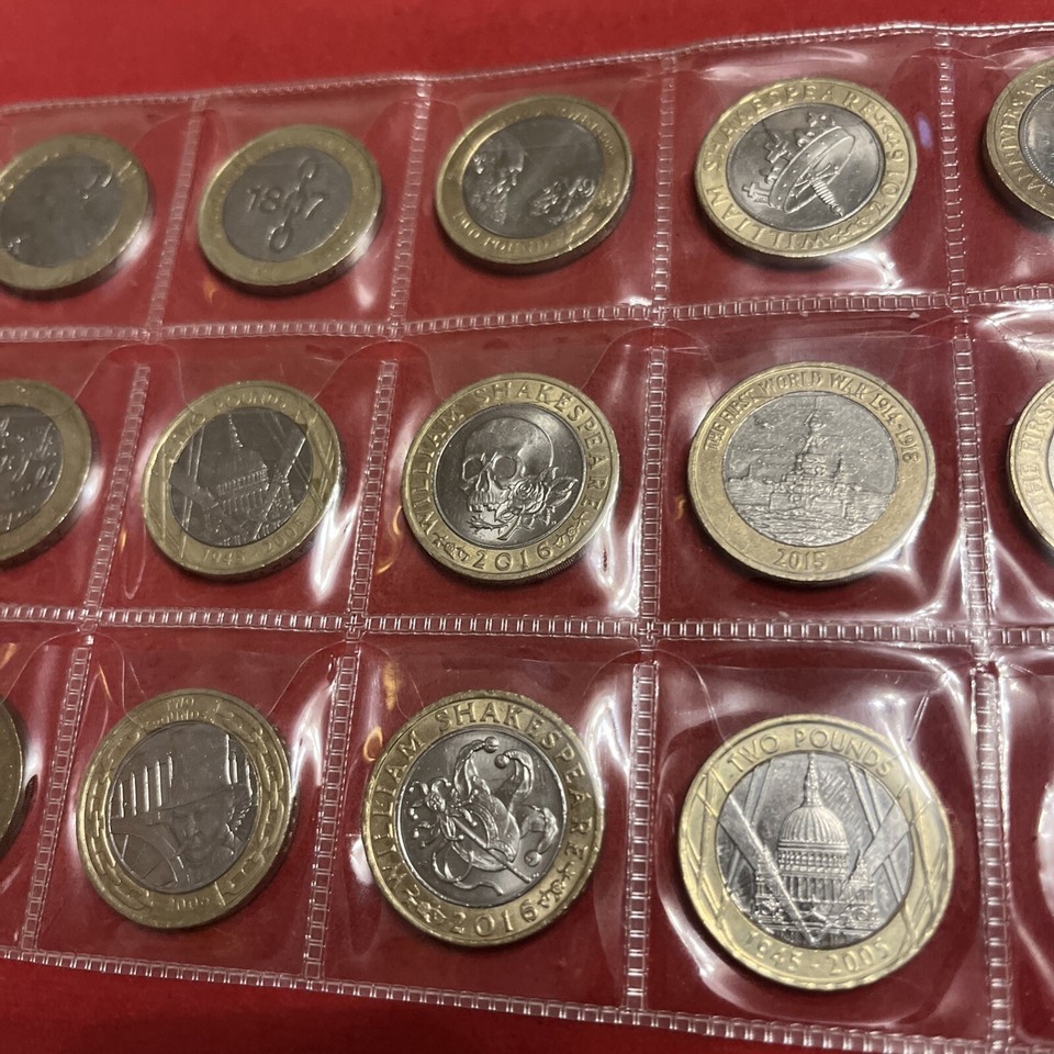 Different 2 Pound Coin Collection-14 Coins-Circulated + Plastic Sleeve ...
