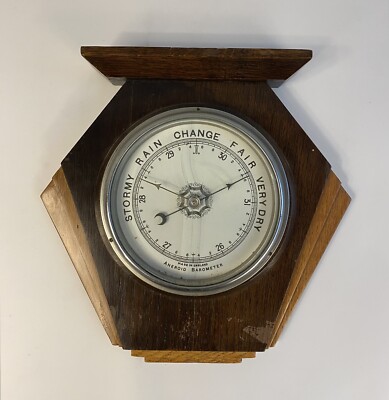 Vintage Wall Aneroid Barometer • Wooden Base • Made in England • | eBay