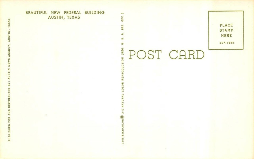 AUSTIN, TX Texas NEW FEDERAL BUILDING~JJ Pickle c1960's Chrome Postcard ...