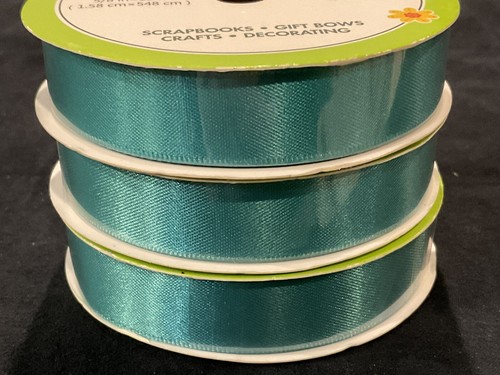 Lot Of 3 - Floral Garden Satin Ribbon Teal Rolls - 6 Yards 5/8 Wide ...
