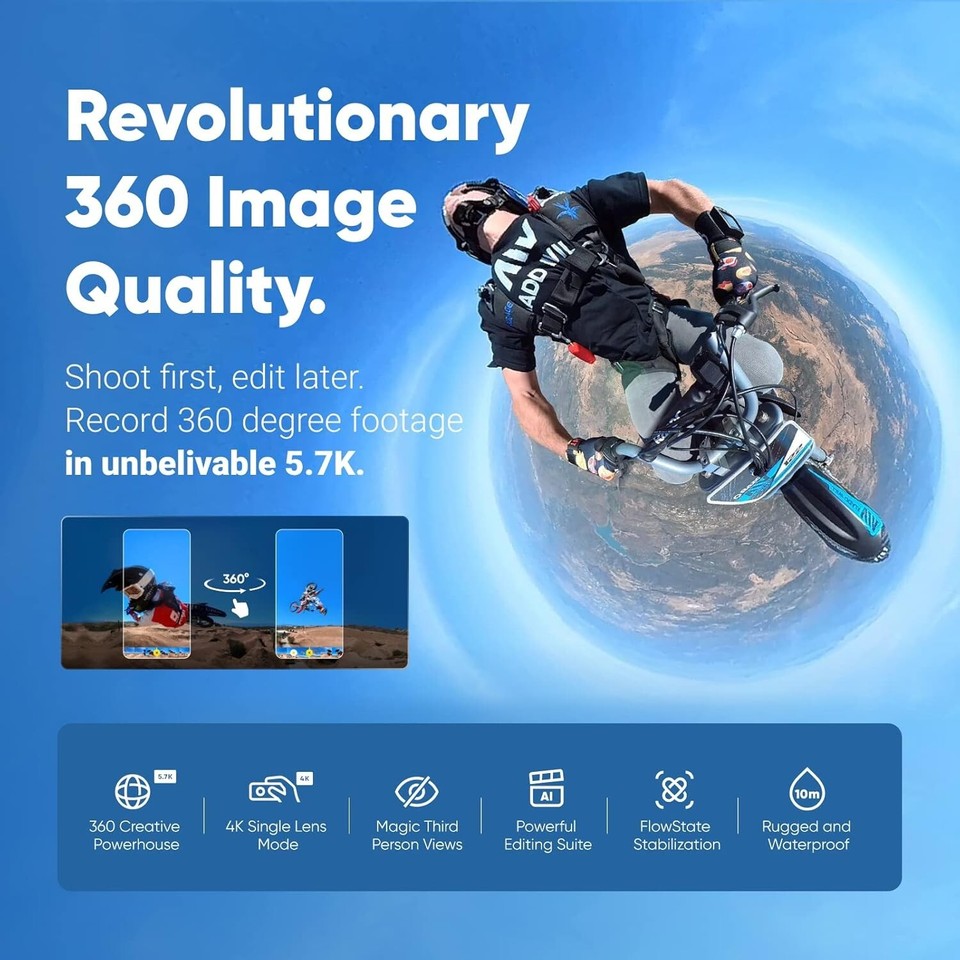 Insta360 X3 5.7K 360 AI Action Camera 4k Waterproof Touchscreen Open ...