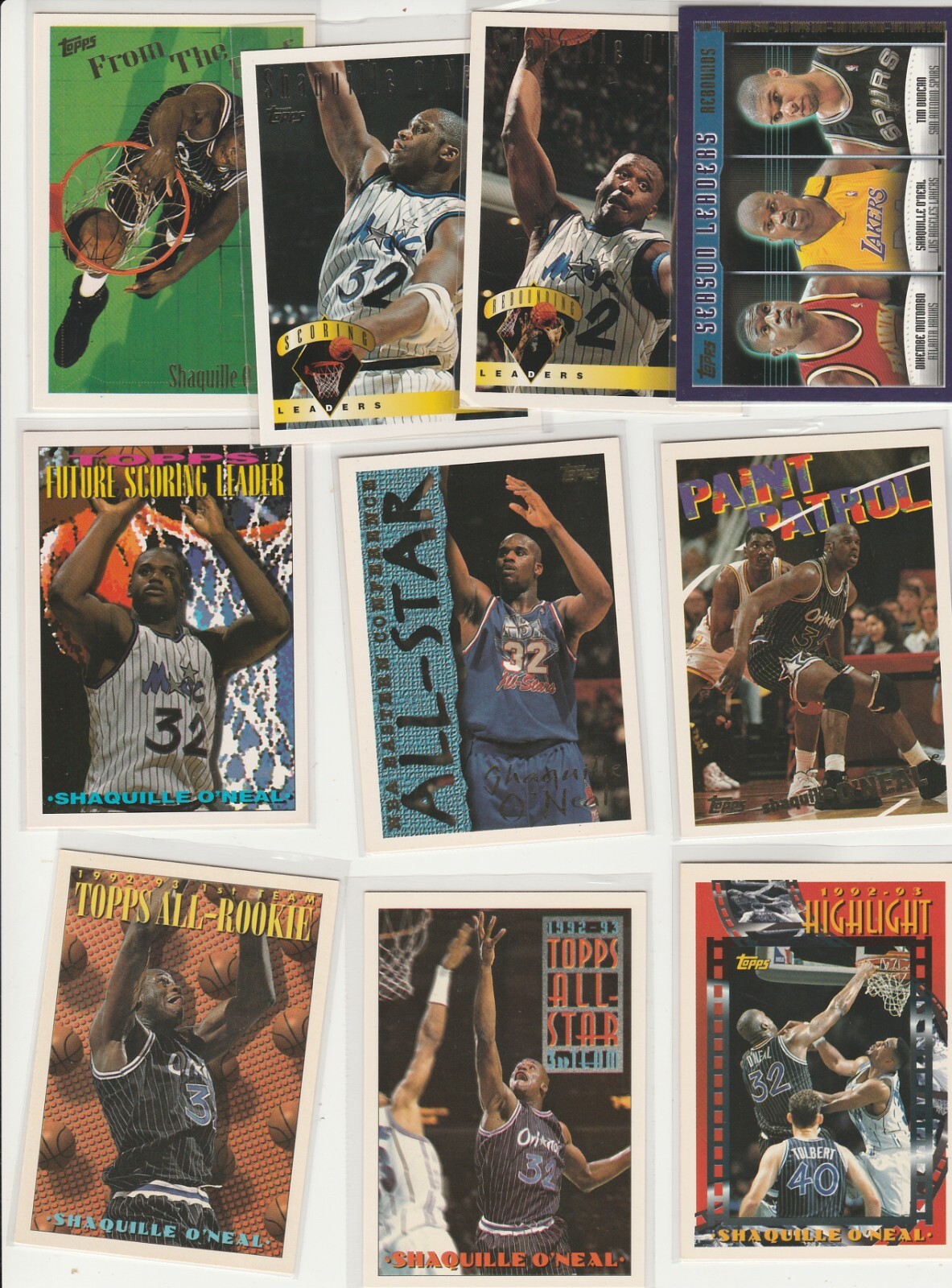 SHAQUILLE O'NEAL 90'S RAINBOW LOT TOPPS (19) DIFF W 1 1992-93 RC 2 ...