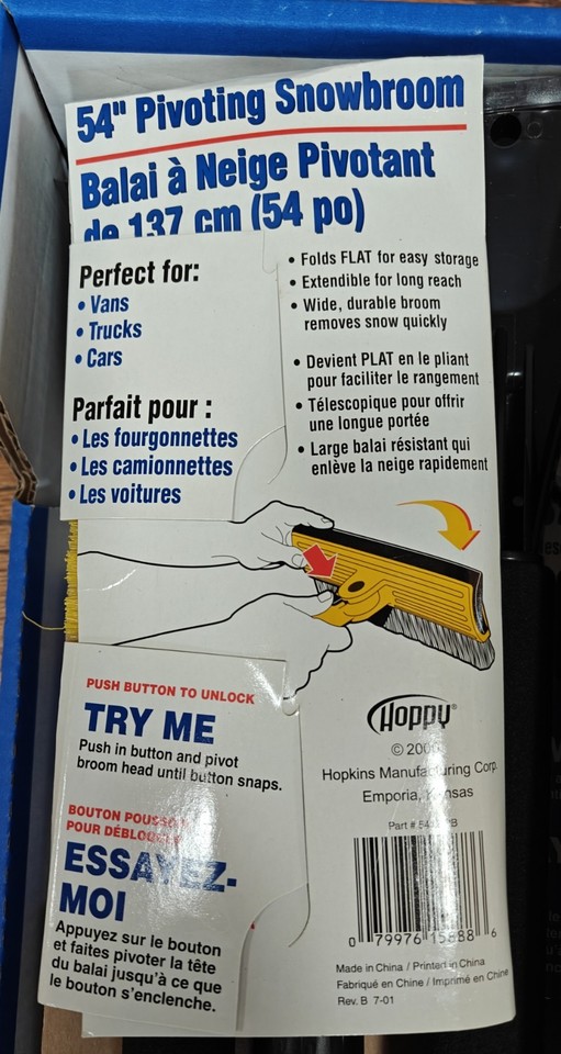 New Hoppy Hopkins 36-54" Pivoting Snow Broom w/ Window Ice Scraper 8.5 ...