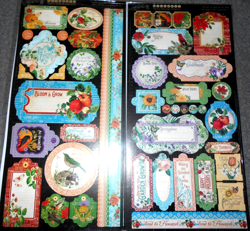 Graphic 45 Time to Flourish 12" Cardstock Stickers Borders Tags Journal ...
