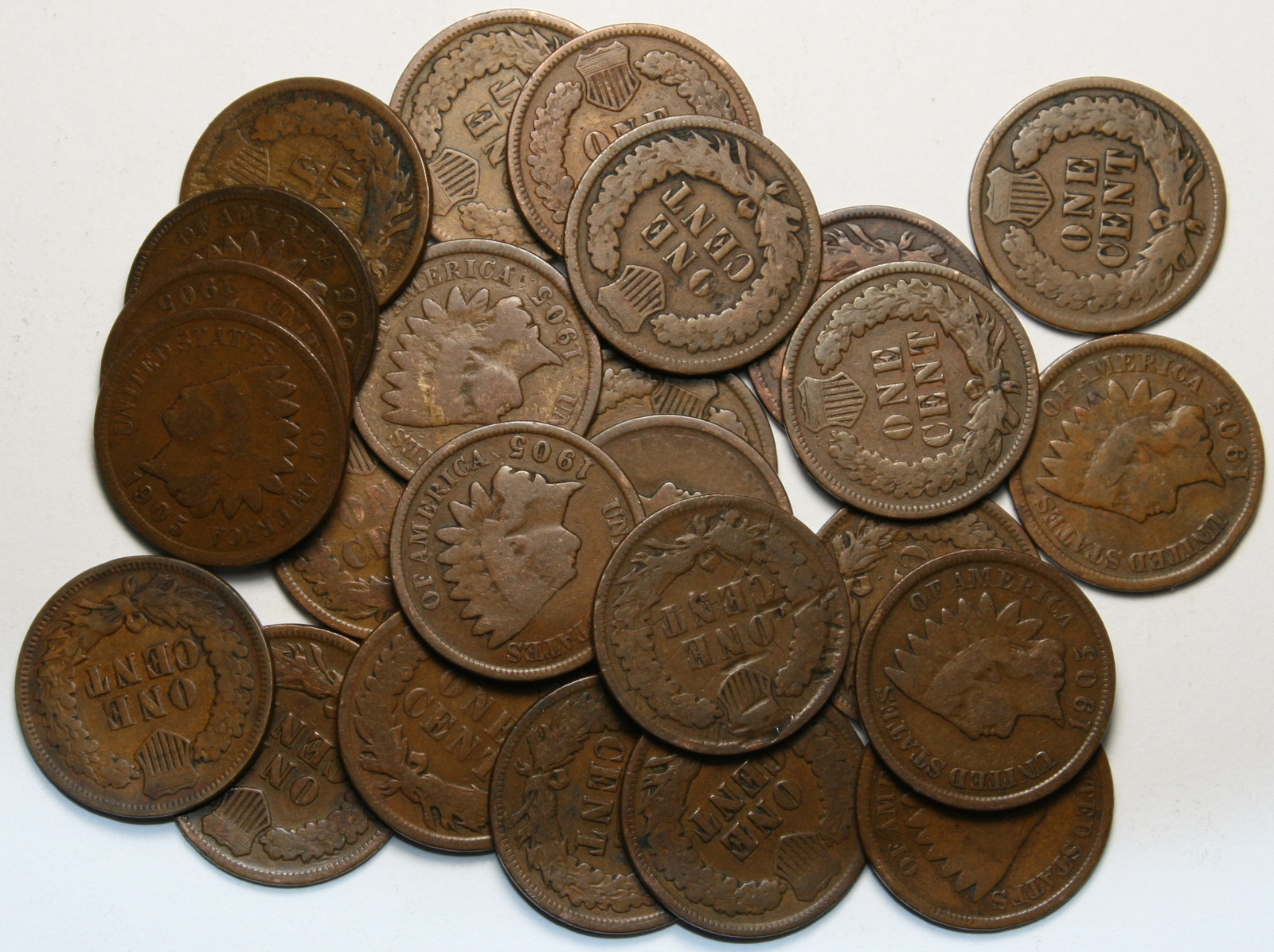 1905 Indian Cent Half Roll of 25 Coins, Full Rims, Full Dates As Shown ...