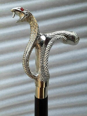 Solid Brass Cobra Snake Head Handle Silver Finish walking stick | eBay ...