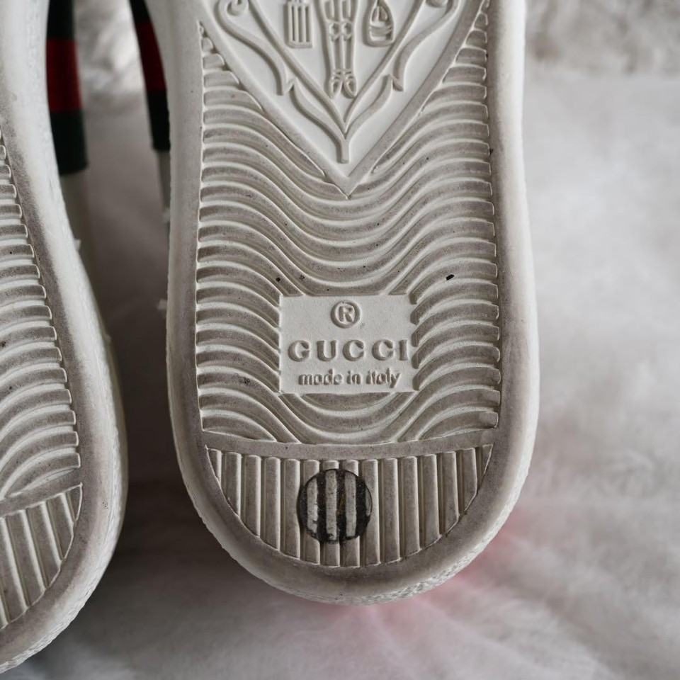 Auth GUCCI Low cut Lace Up Sneakers Pearl Logo UK1 EU34 US4 White ...