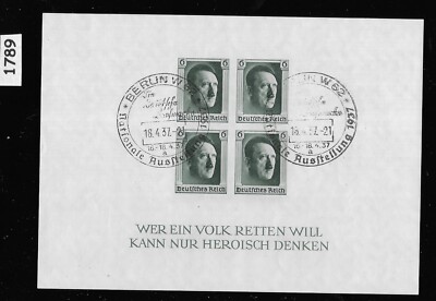 Mini Sheet Imperf B103 / Adolf Hitler Third Reich Berlin Germany cancel ...