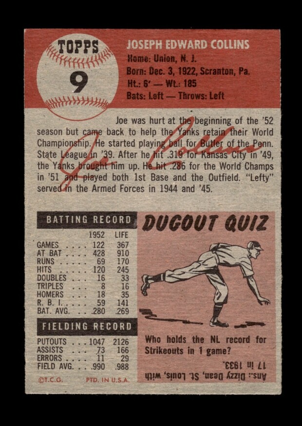 1953 Topps Set-Break # 9 Joe Collins EX-EXMINT *GMCARDS* | eBay
