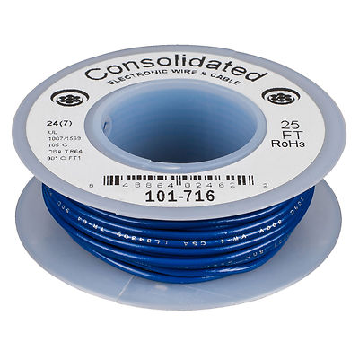 Consolidated Stranded 24 AWG Hook-Up Wire 25 ft. Blue UL Rat | eBay