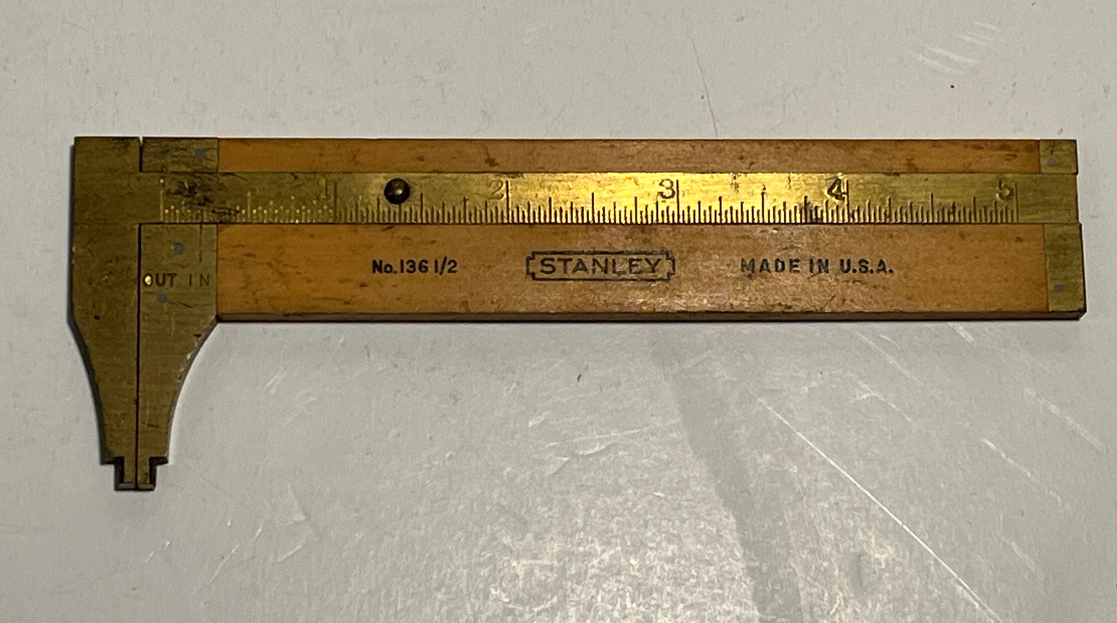 Vintage Stanley Sliding Caliper No. 136 1/2 Wood & Brass Tool Measuring ...