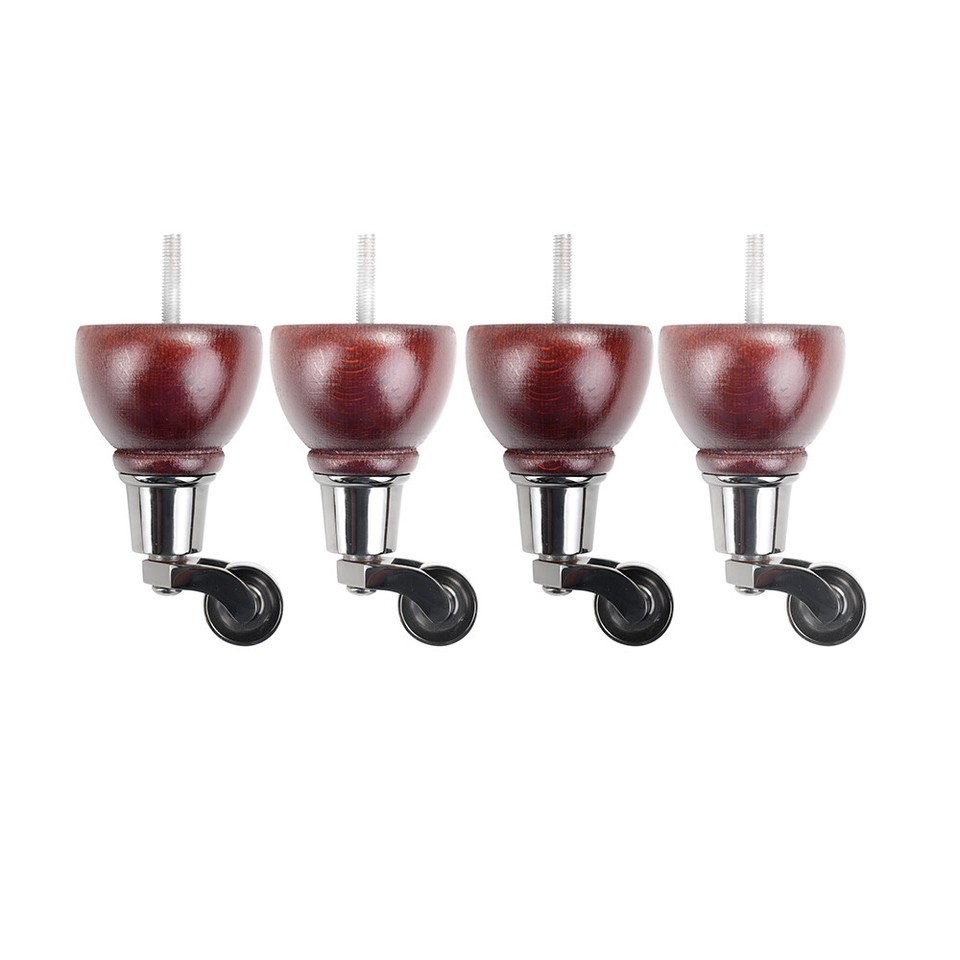 4 Wooden Legs with castors for sofa chair footstool replacement castor ...