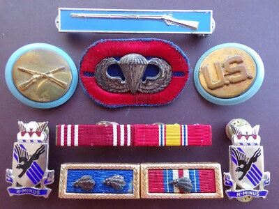 US Army 505th Airborne Collar Brass Disk Jump Wing EIB Crest Ribbon ...