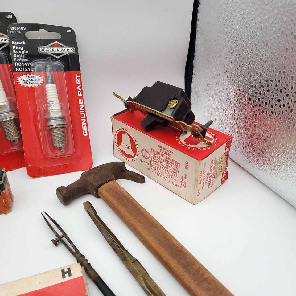 Junk Drawer Trinket Miscellaneous Lot Tools Advertising Leather Iron ...