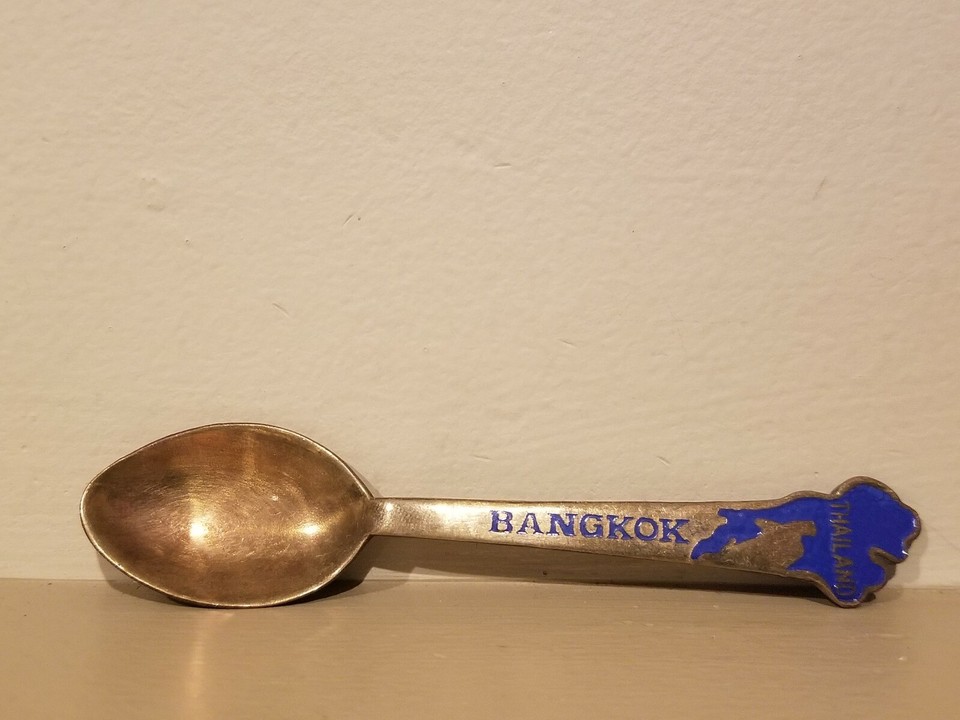 Vintage Souvenir Spoon Bangkok Thailand Blue Enamel Spoon | eBay