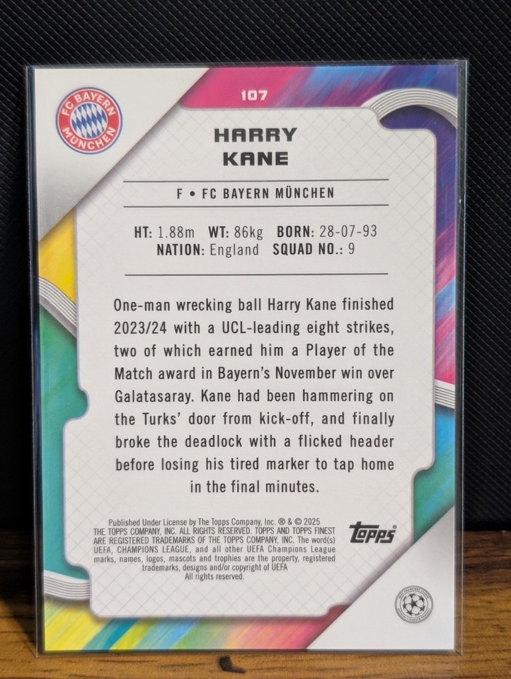 2024-25 Topps Finest UCC UEFA Harry Kane #/25 FC Bayern Munchen Orange ...