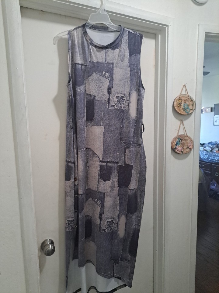 Temu Blue Patchwork Graphic Dress Size XL | eBay