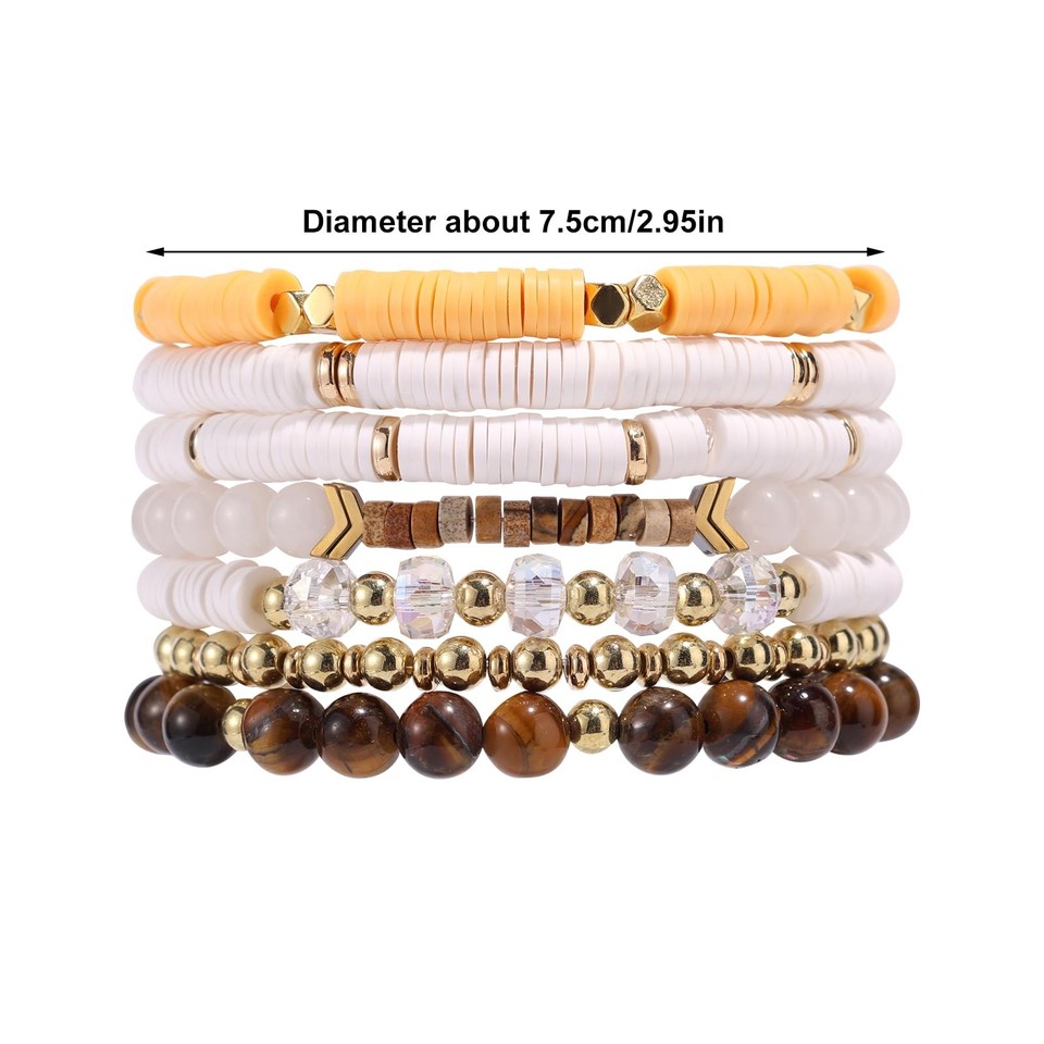 7pcs Boho Beaded Bracelets for Women, Elastic Stackable Friendship ...