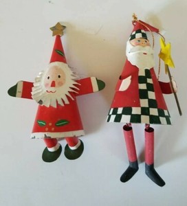 2 Vintage Tin Jointed Santa Christmas Ornaments 5 1/2" - 6" tall | eBay