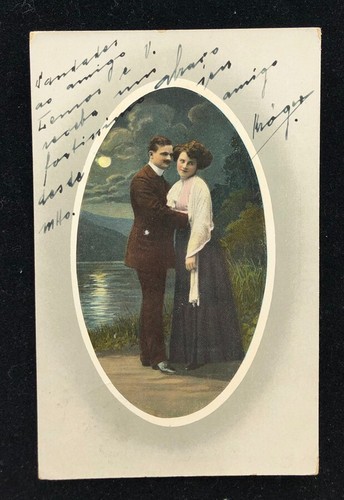 1910 COUPLE OF LOVERS ROMANTIC MOONLIGHT PHOTO POSTCARD PORTUGAL | eBay