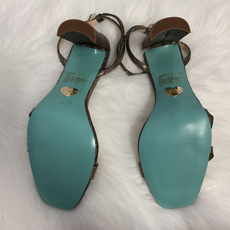 BETSEY JOHNSON Mady Strap Peep Toe Gold Womens Metallic Heels New Size ...