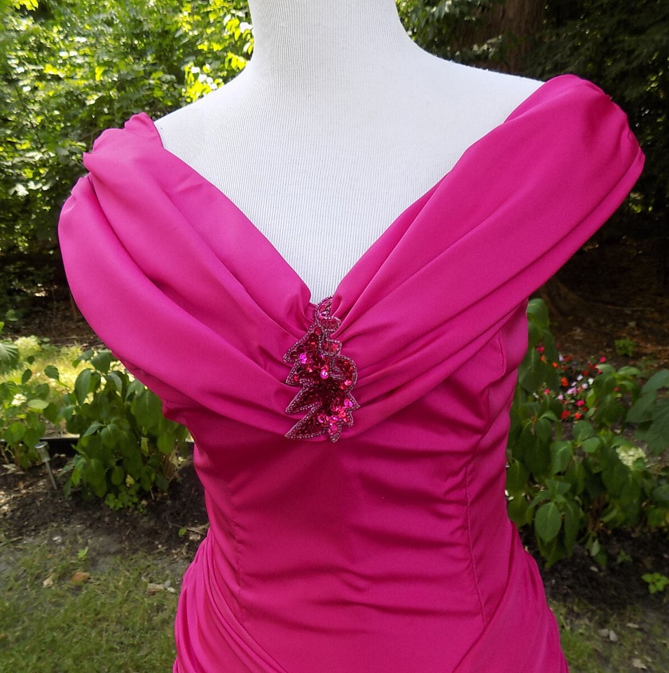 Vintage 80s Magenta Ruffled Cocktail Dress Off the Shoulder B34 | eBay