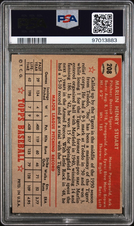 1952 TOPPS #208 MARLIN STUART PSA 3 | eBay